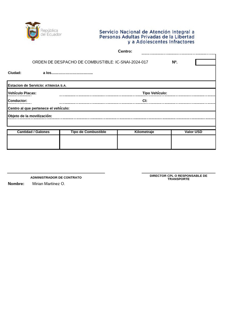 Órdenes de Combustible Formato Atimasa | PDF