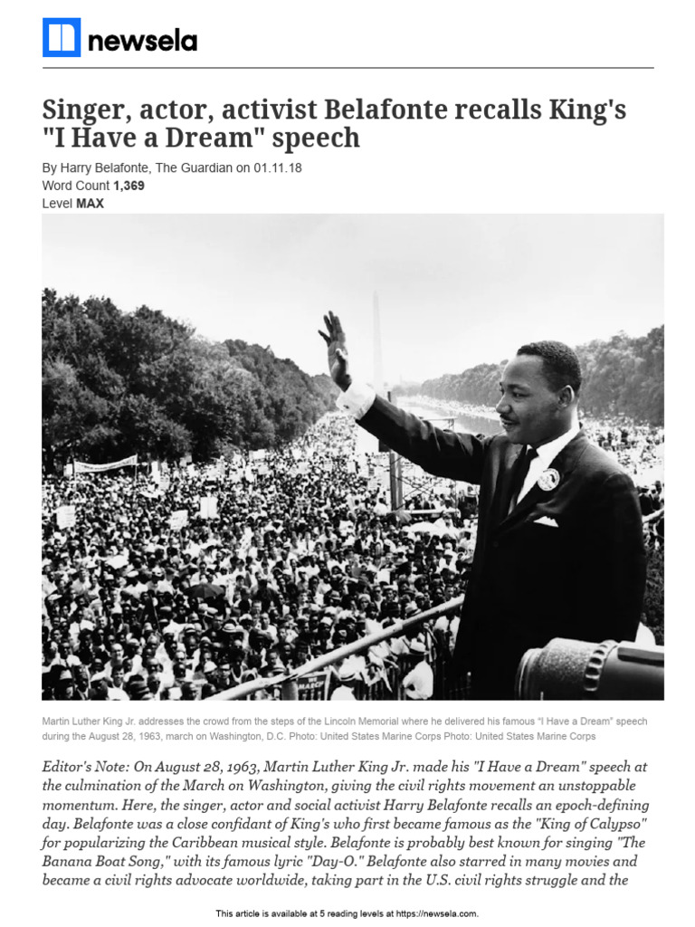 Lib Dream Speech Martin Luther King Belafonte 39385 Article - Quiz ...