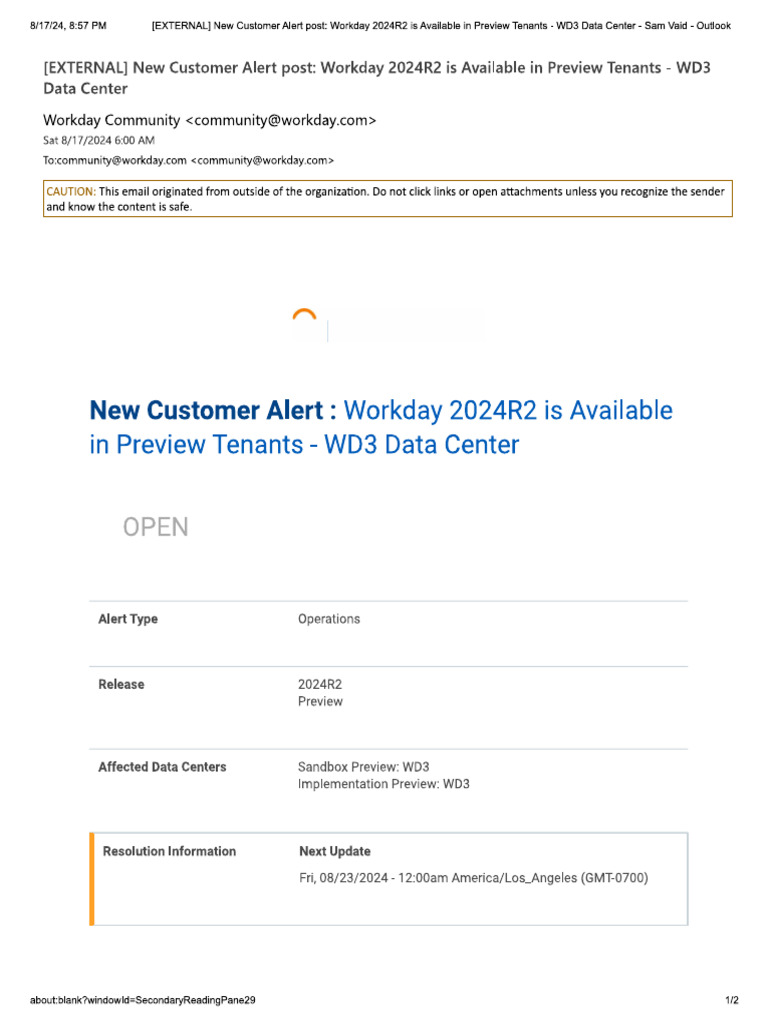 Workday 2024R2 Is Available in Preview Tenants - WD3 Data Center | PDF