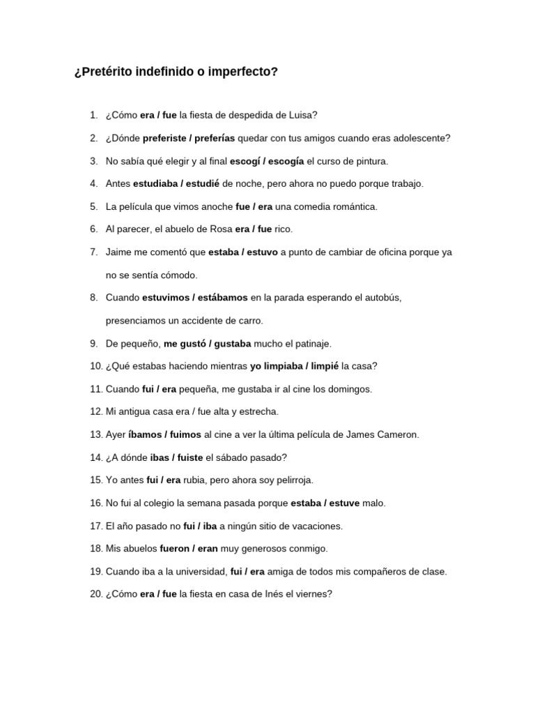 Pretérito Indefinido o Imperfecto | PDF