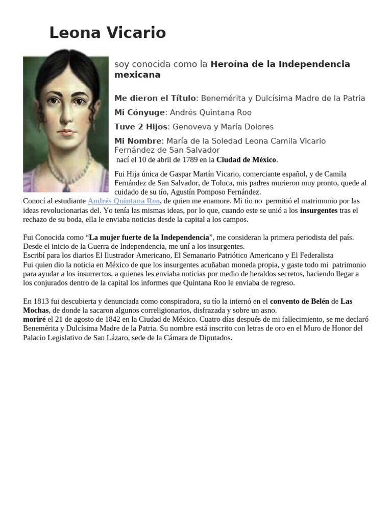 Leona Vicario: Heroína de la Independencia | PDF | Historia