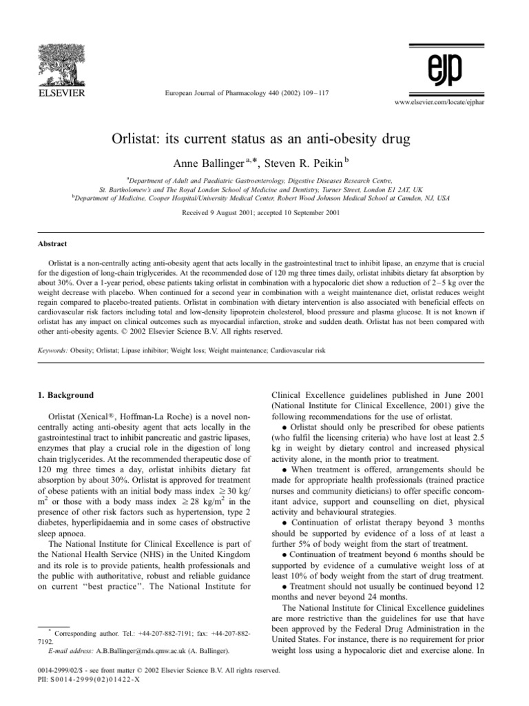 Ballinger and Peikin, 2002. Orlistat. Its Current Status As An Anti ...
