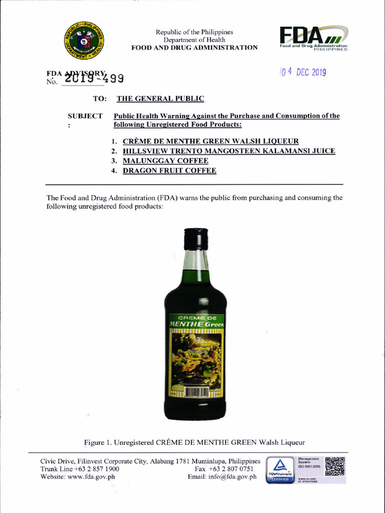 FDA Advisory No.2019 499 | PDF