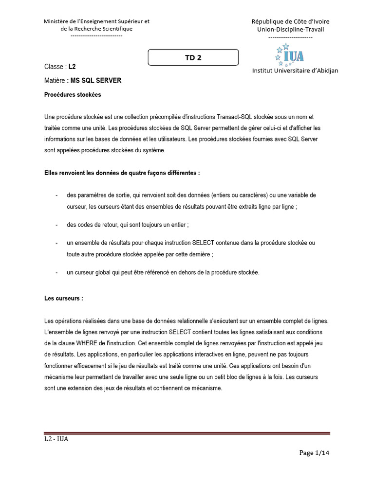 TD2 MS SQL Server | PDF
