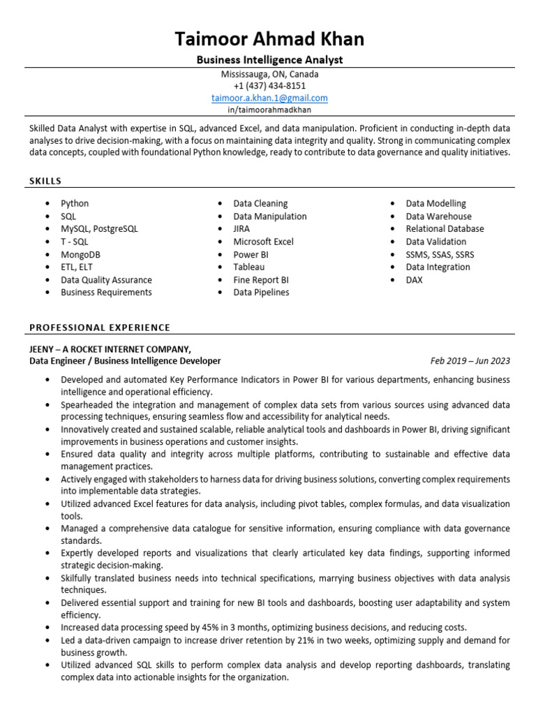 Taimoor A Khan - Resumé | PDF