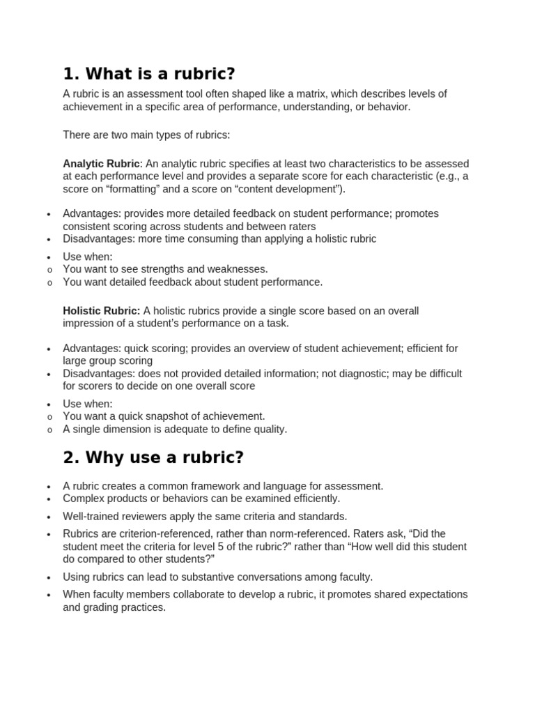 Rubrics Definition | PDF