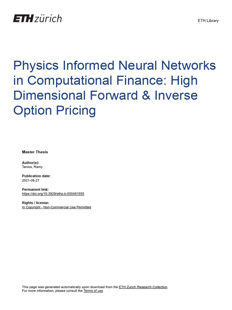 Physics Informed Neural Networks in Computational Finance | PDF