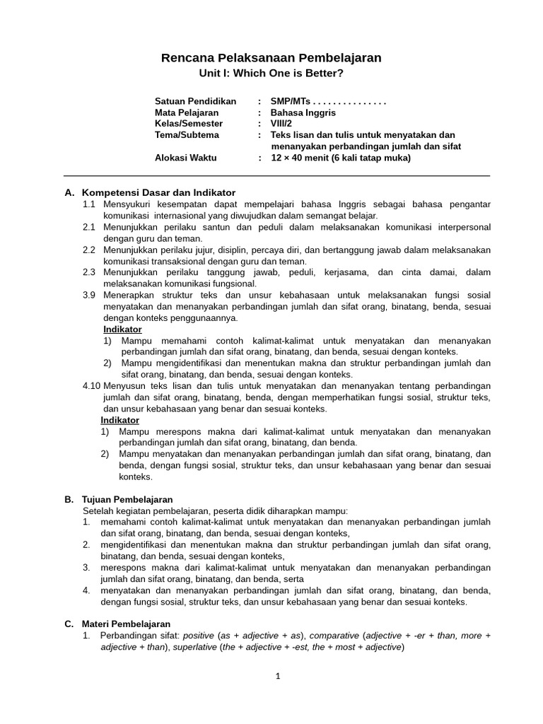 RPP VIIIB Unit 01 | PDF