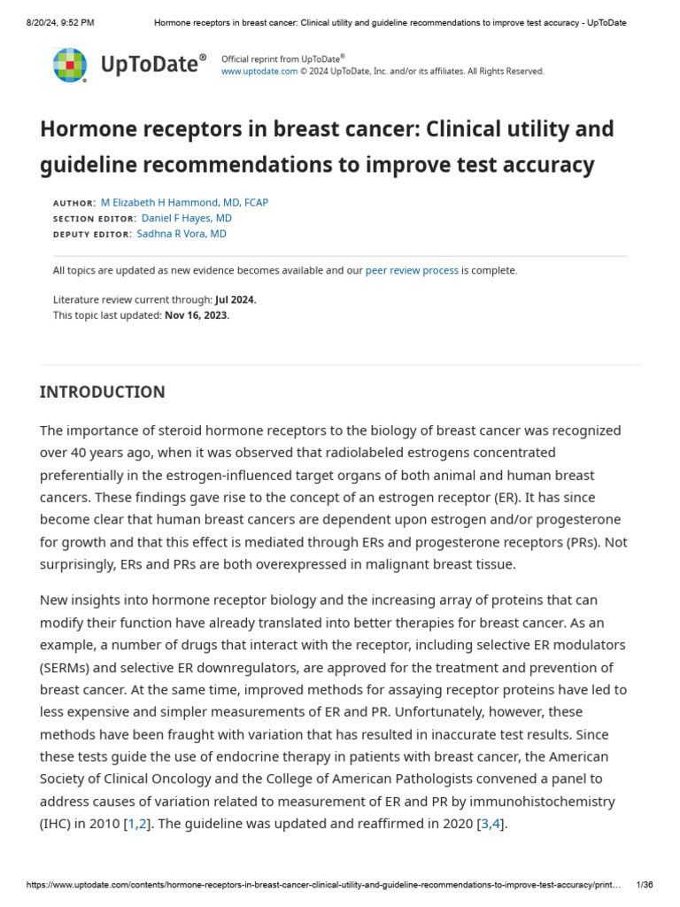 Hormone Receptors in Breast Cancer - Clinical Utility and Guideline ...