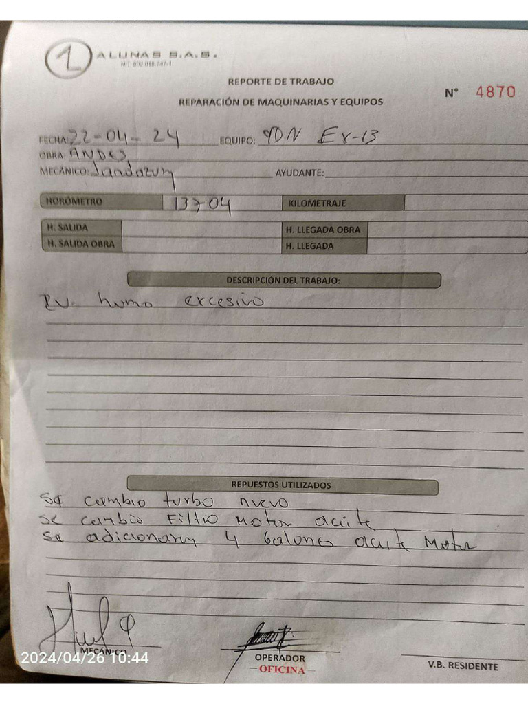 Accion Correctiva Turbo EX-13 22-04-2024 | PDF