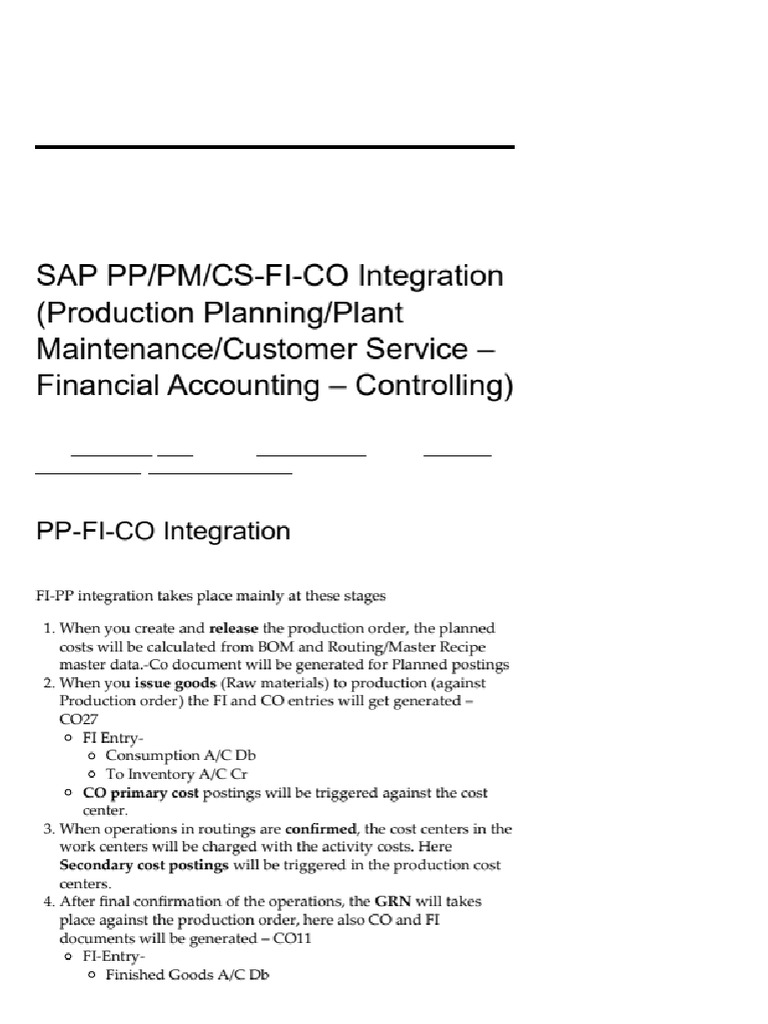 SAP PP - PM - CS-FI-CO Integration | PDF