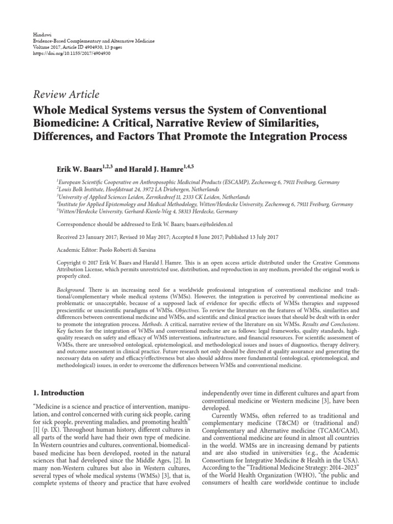 Whole Medical Systems Versus The System of Conventional | PDF