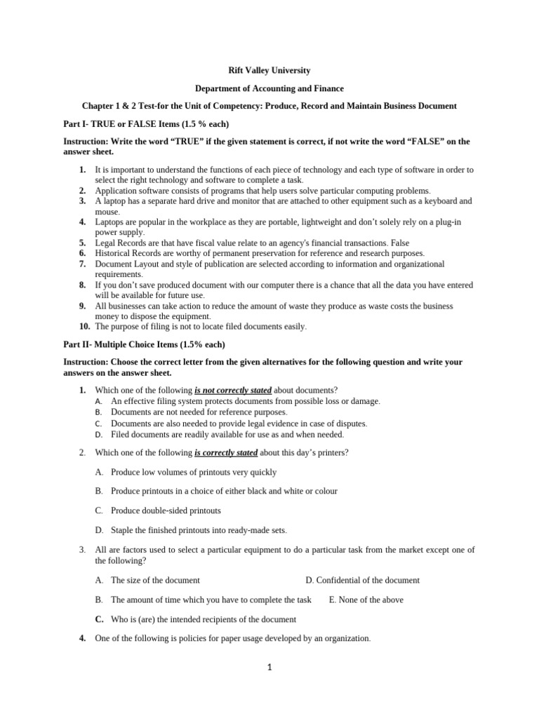 Maintain Business Document Test 1 | PDF