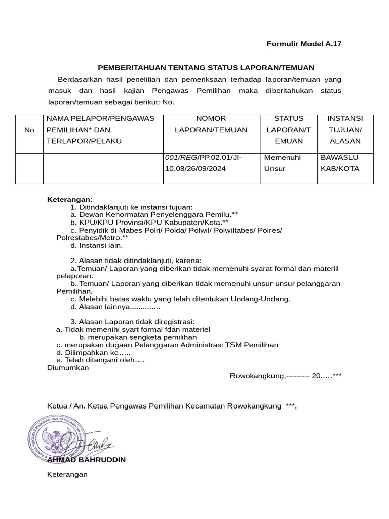 Formulir Model A 17 | PDF