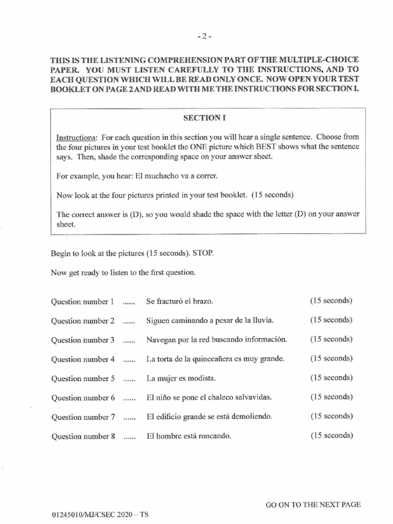 Csec Spanish Multiple Choice 2020 Teachers Script | PDF