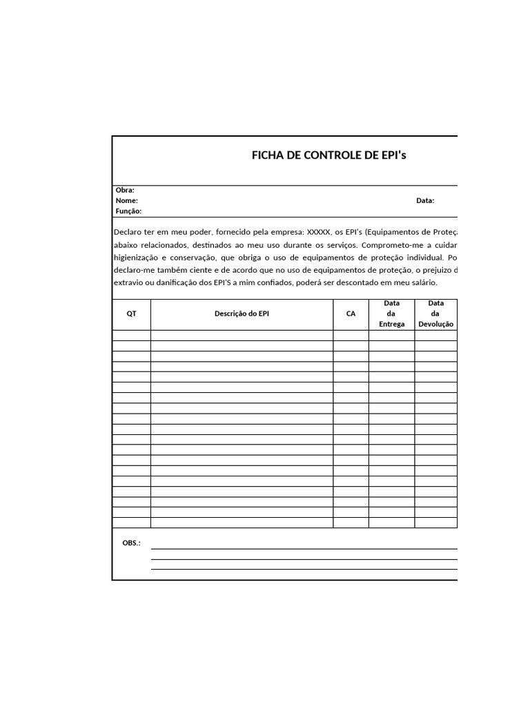 Modelo de Ficha de Controle de Epi | PDF