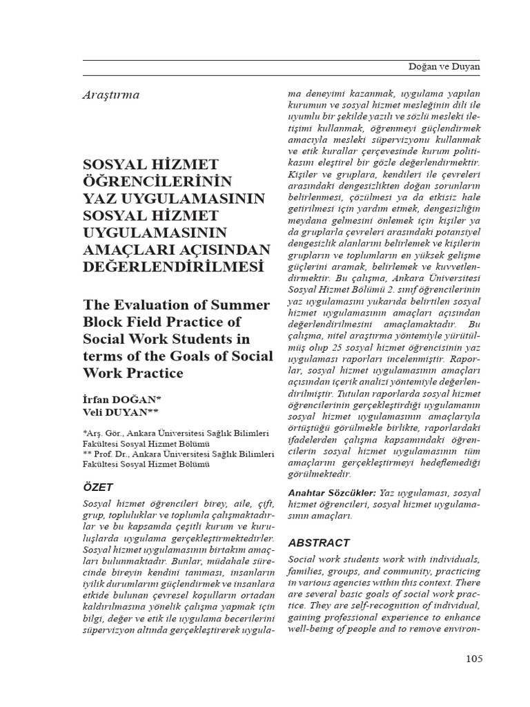 Sosyal H Zmet Renc Ler N N Yaz Uygulamasinin Sosyal H Zmet Uygulamasinin Ama Lari A Isindan de ...