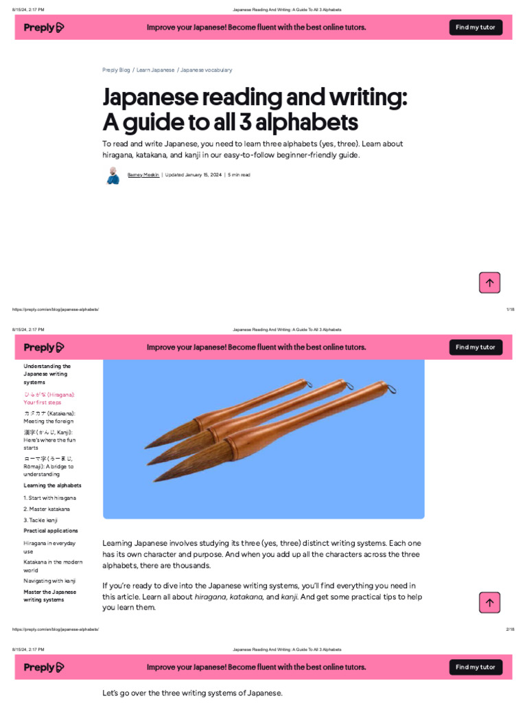 Japanese Reading and Writing - A Guide To All 3 Alphabets | PDF