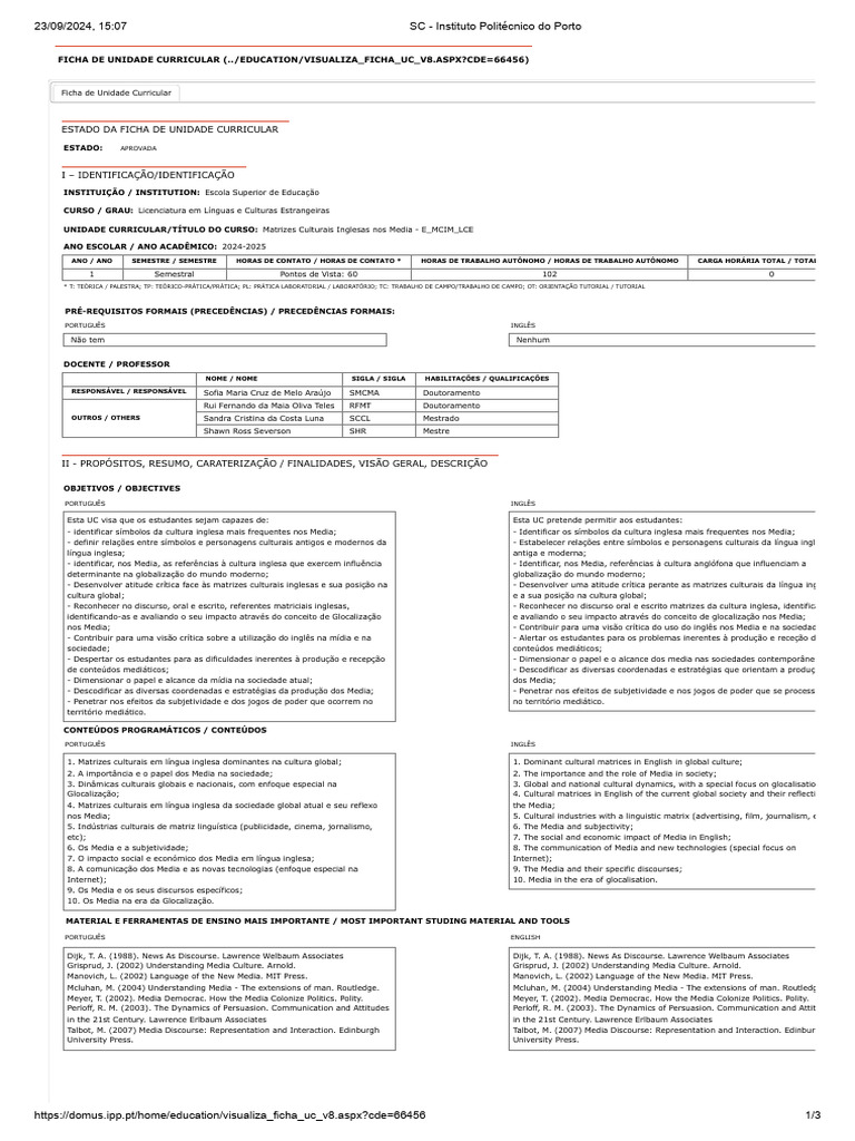 Matrizes Culturais Inglesas Nos Media - E - MCIM - LCE | PDF