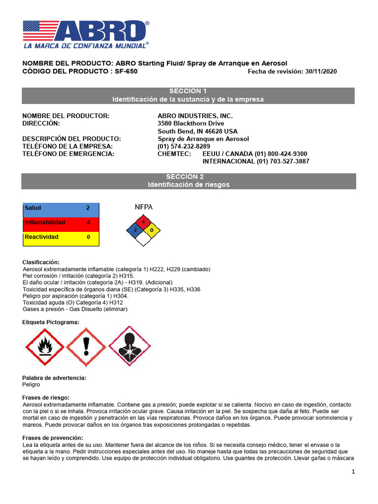 Spray de Arranque Inflamable ABRO | PDF | Combustión | Agua