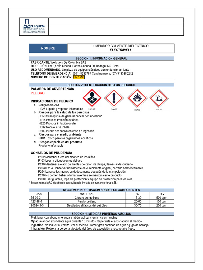FDS - Limpiador Solvente Dieléctrico | PDF | Agua | Residuos