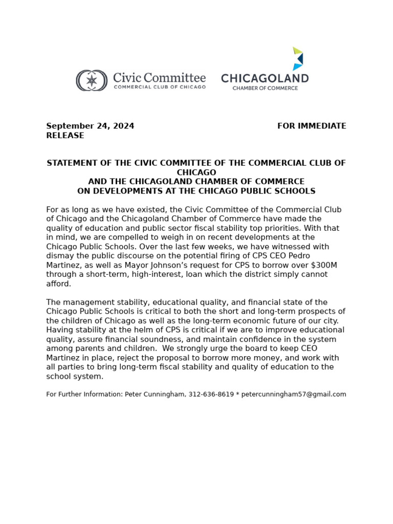 CC-CCC Statement On CPS Board Final - 1 | PDF | Business | Finance ...