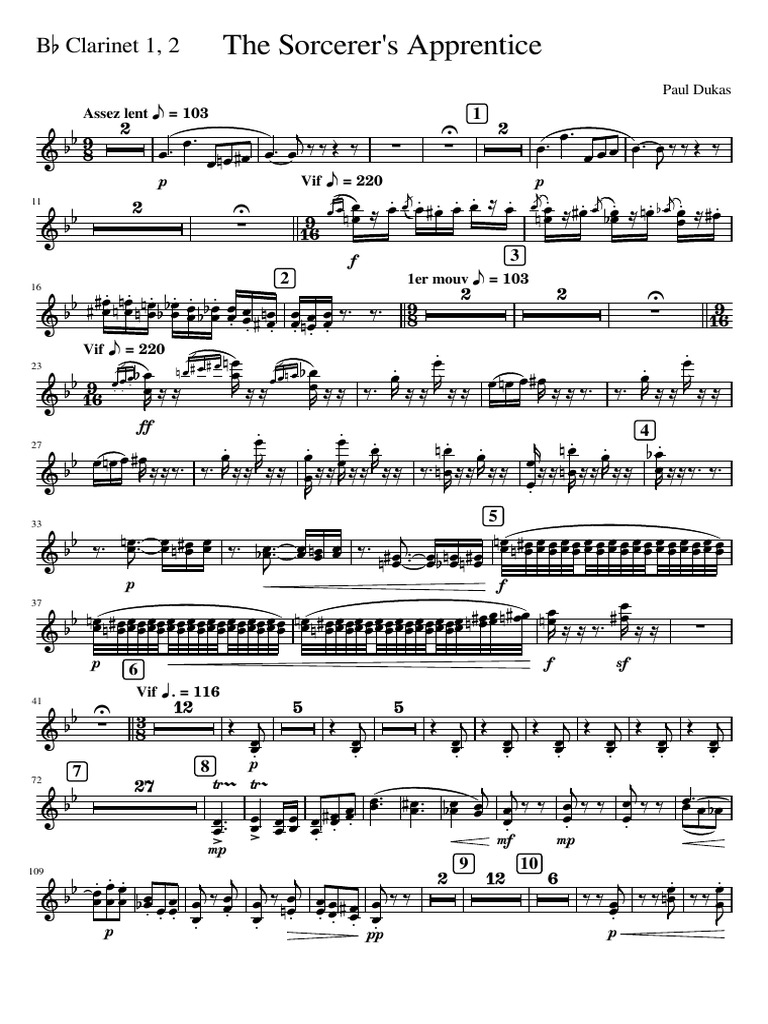 The Sorcerers Apprentice Paul Dukas-Bb Clarinet 1, 2 | PDF