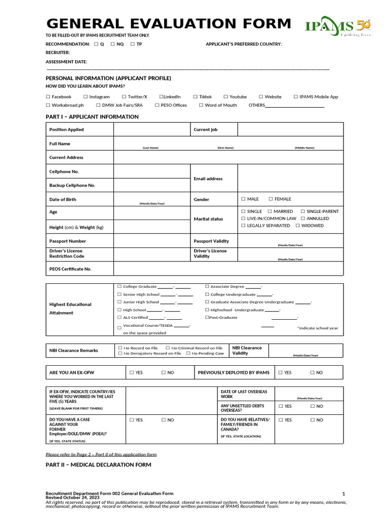 IPAMS General Evaluation Form-1 | PDF