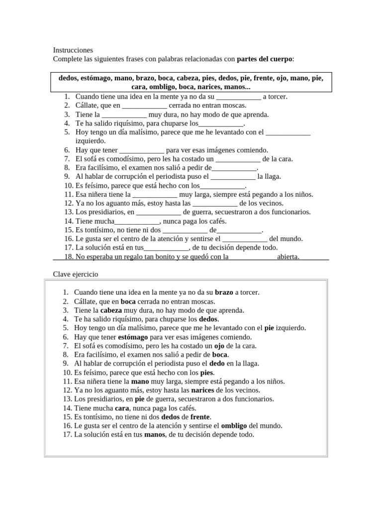 Modismos partes del cuerpo | PDF