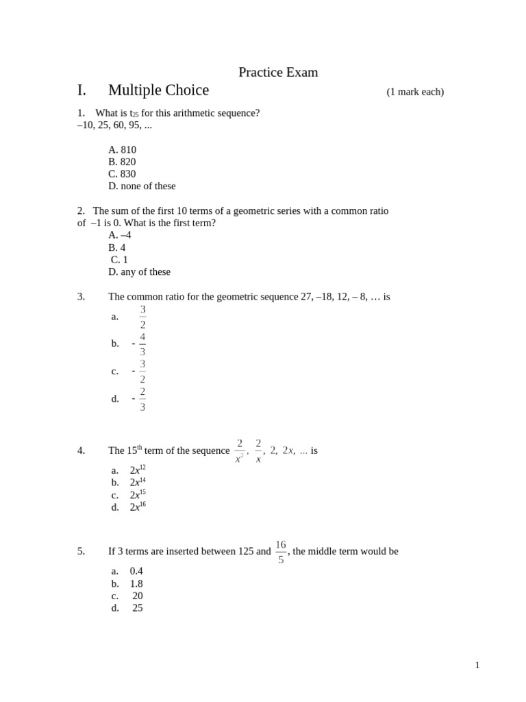 GEOMETRIC SEQUENCES and SERIES PRACTICE EXAM | PDF