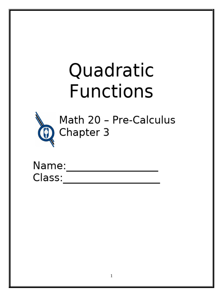 Quadratic Functions Notes | PDF