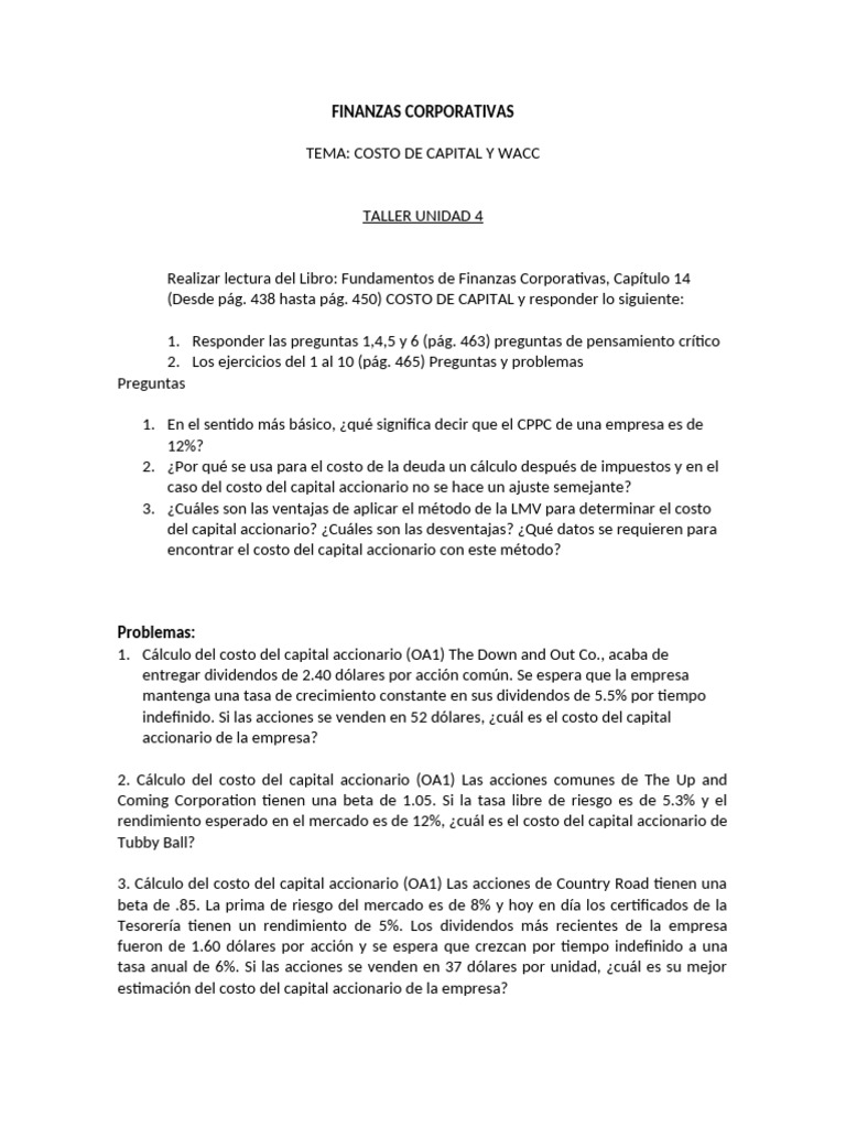 Taller WACC - Docx Final | PDF