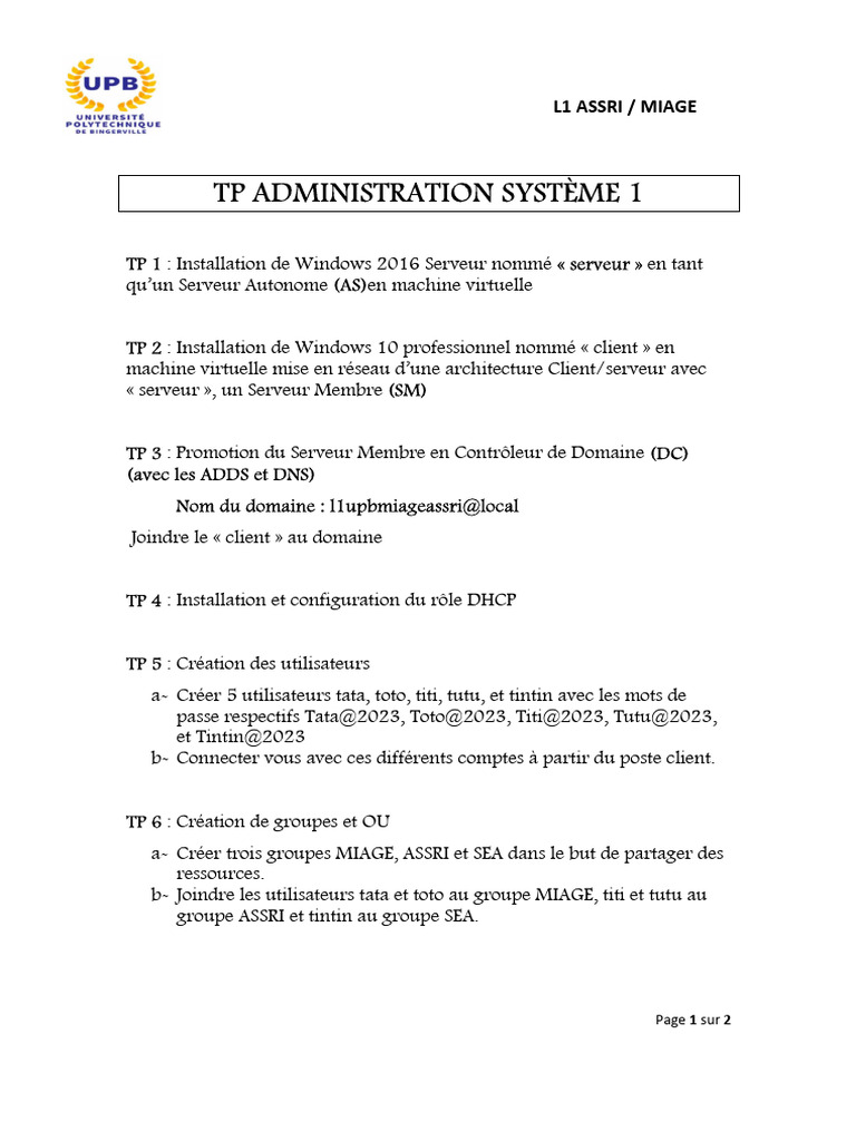 TP Administration Systeme 1 | PDF