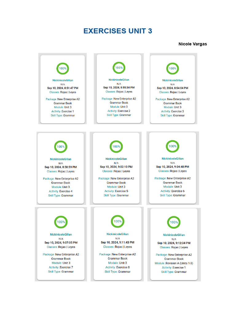 Exercises Unit 3 | PDF
