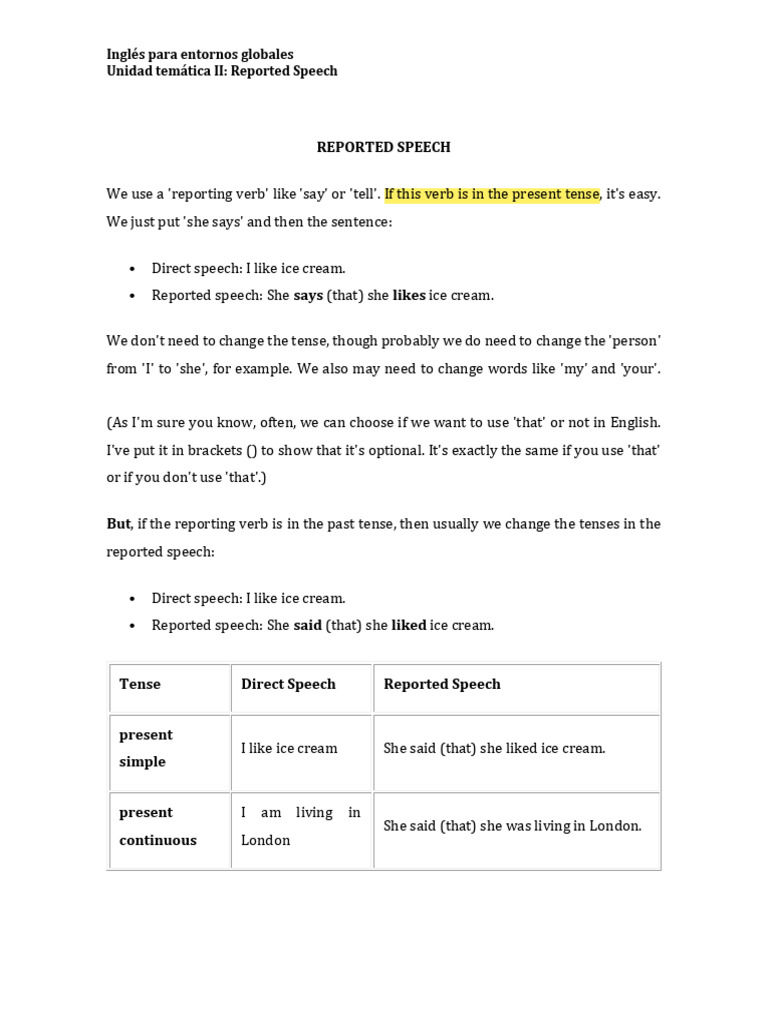 REPORTED SPEECH | PDF