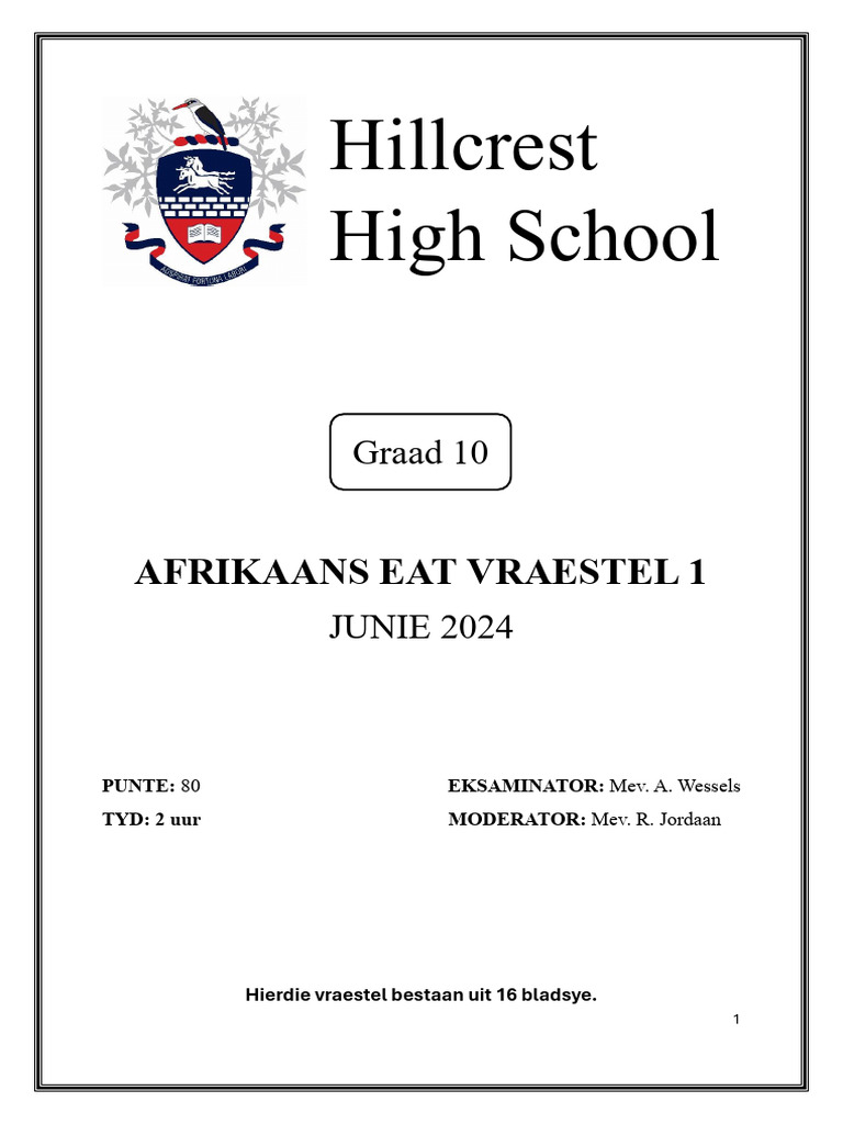 Afrikaans GR 10 P1 June 2024 | PDF