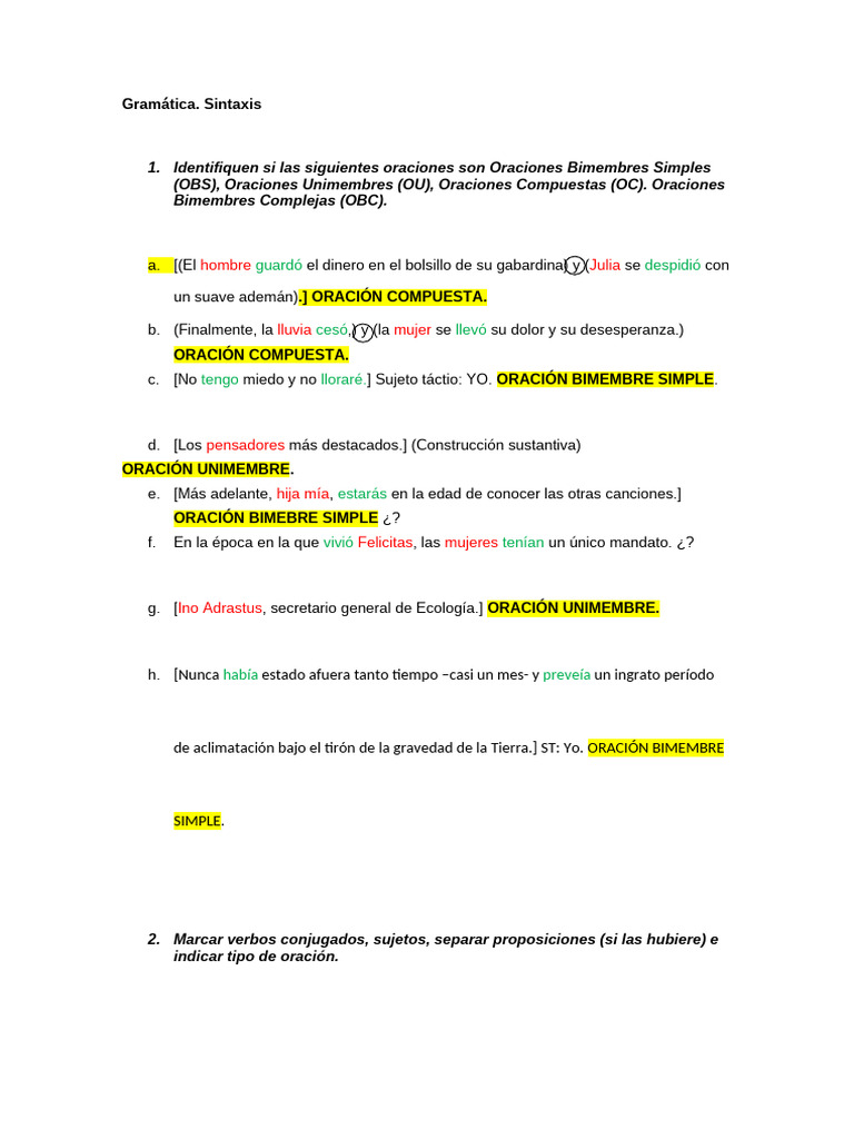 Gramática Sintaxis Ejercitación 2 | PDF | Arte