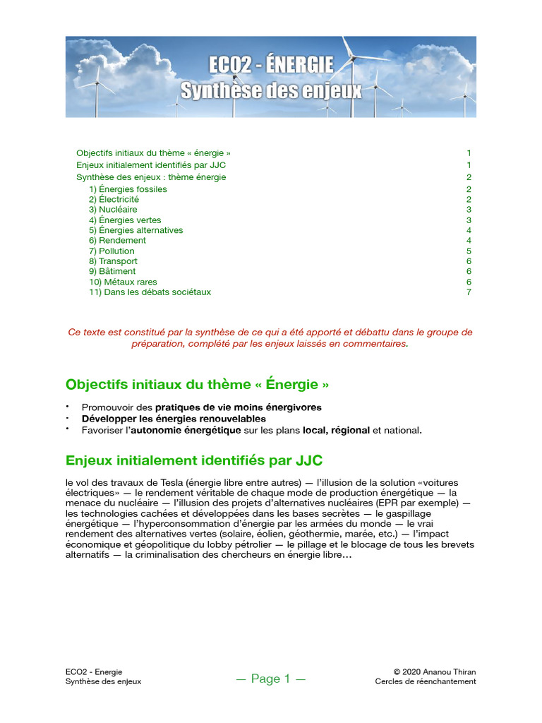 ECO2 Energie Synthese - Enjeux | PDF