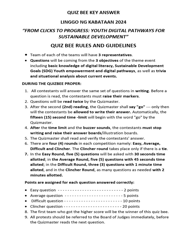 Linggo NG Kabataan 2024 Quiz Bee Final | PDF