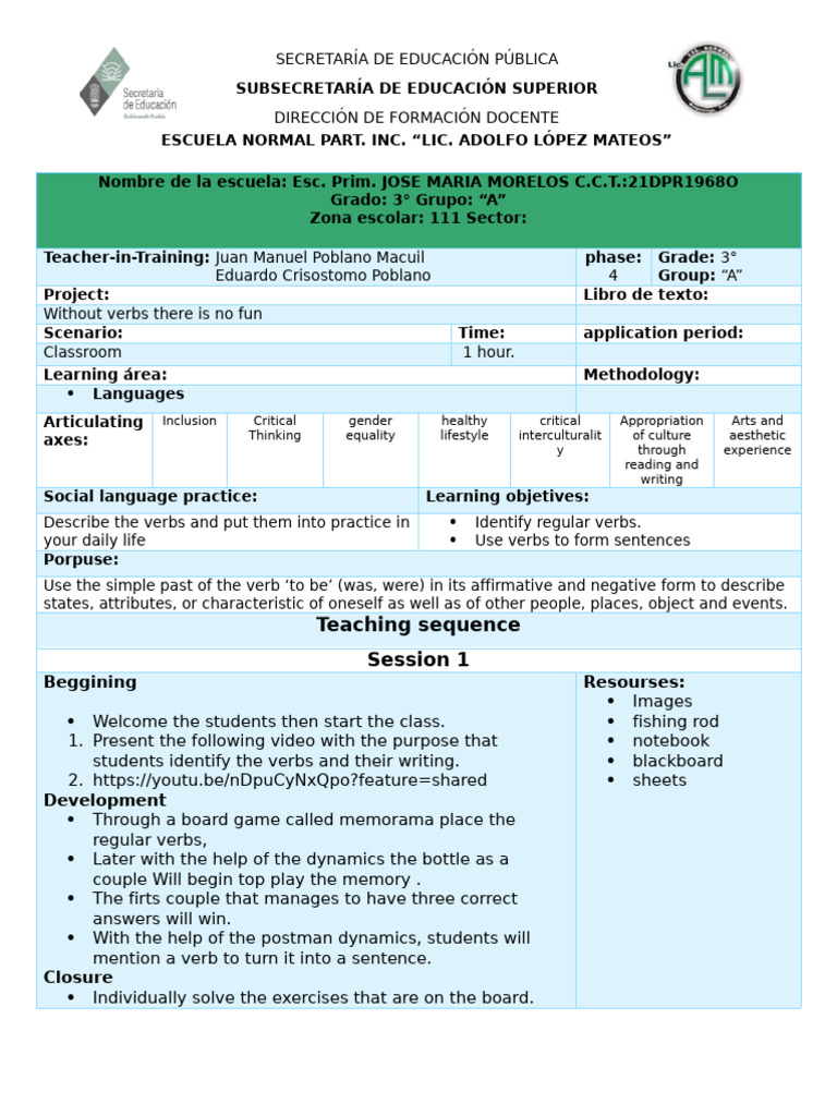 Planeacion De Verbos Pdf