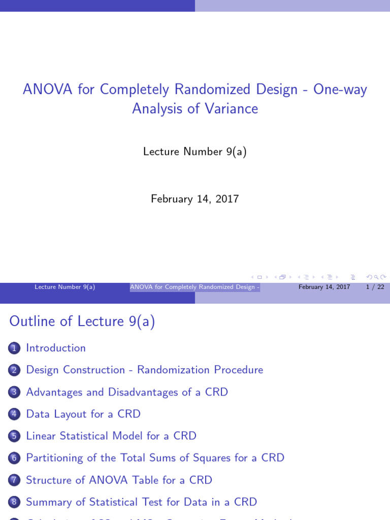 ANOVA For CRD | PDF