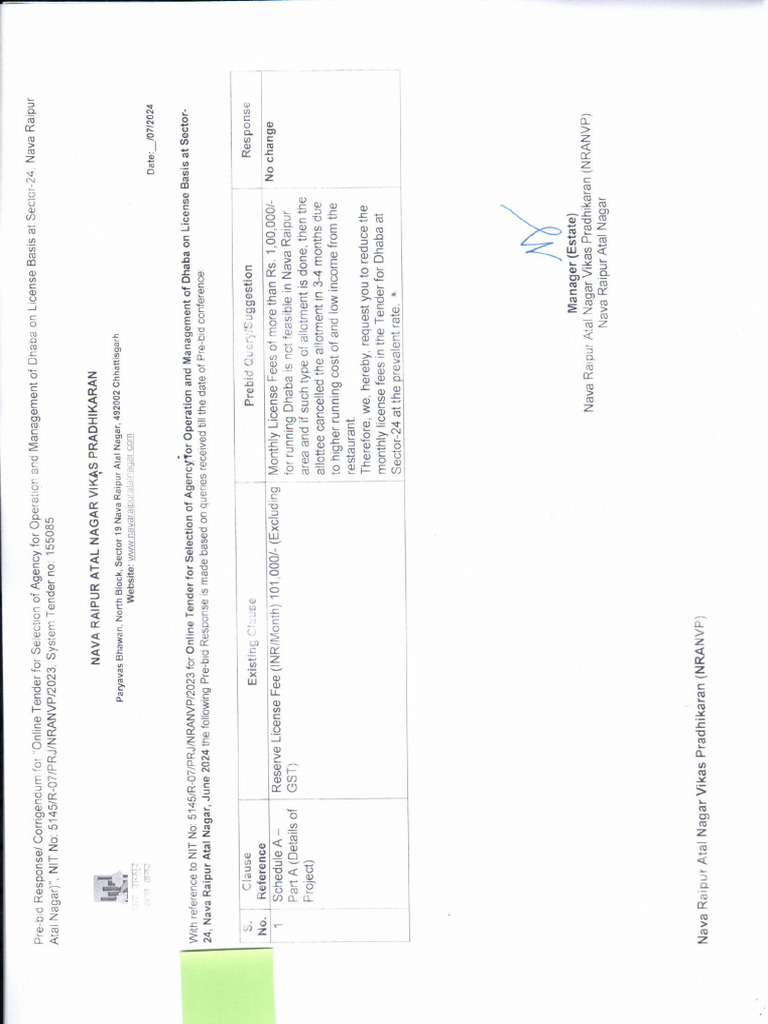 Pre-Bid Query Dhaba Sector-24 | PDF