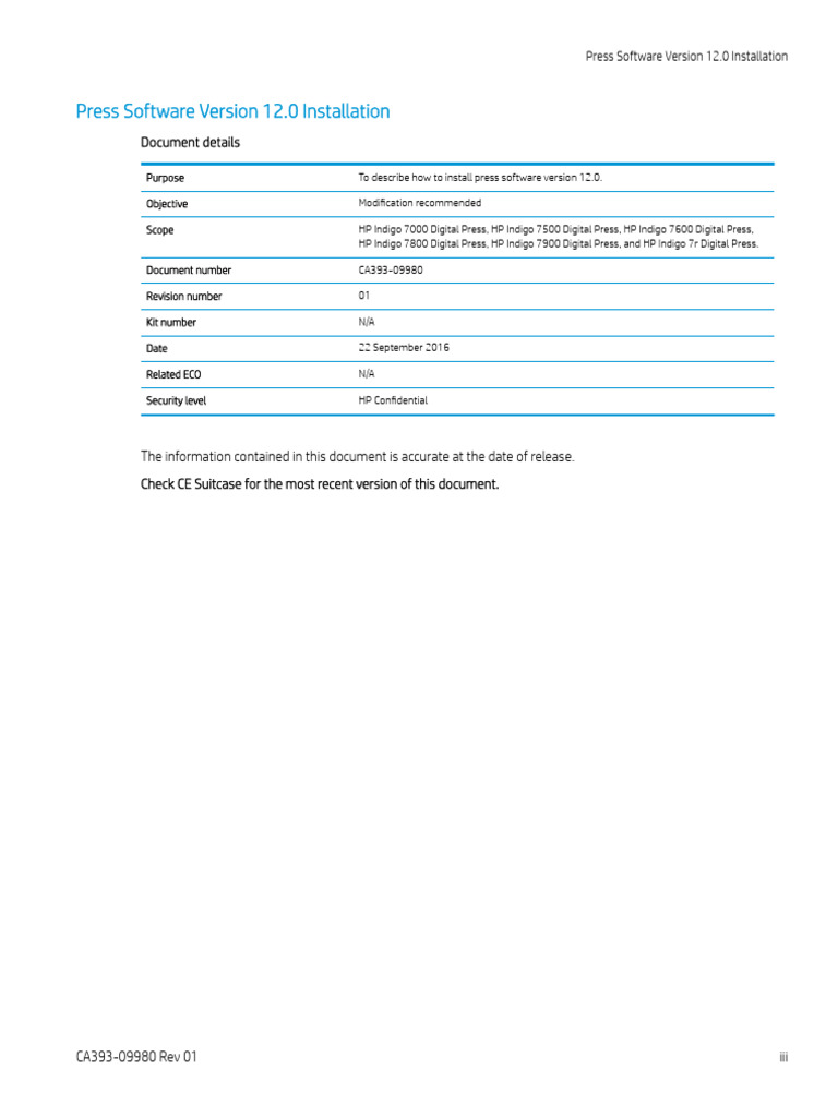 CA393-09980 - Press Software Version 12.0 Installation | PDF