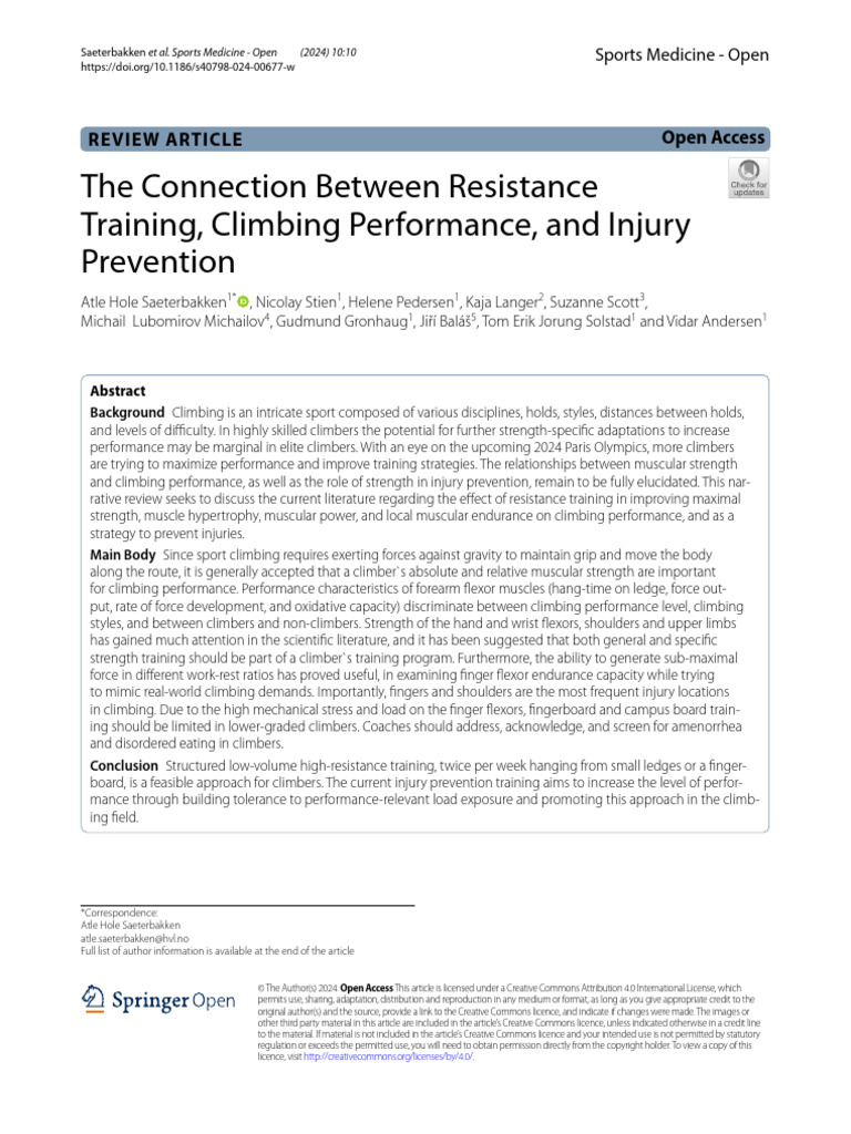 The Connection Between Resistance Training, Climbing Performance, and ...