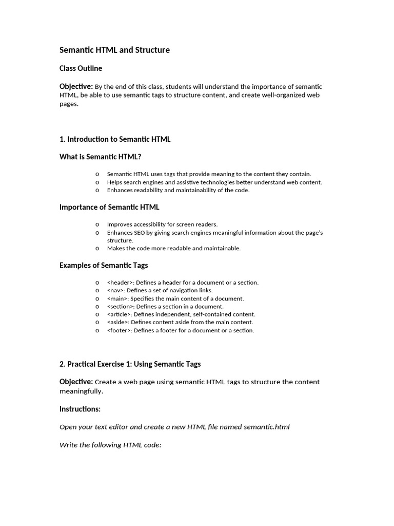 Class 2 - Semantic HTML and Structure | PDF