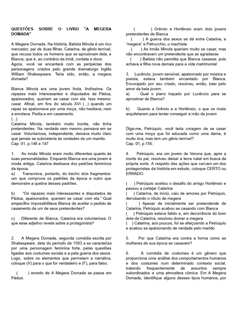 Questões A Megera Domada | PDF