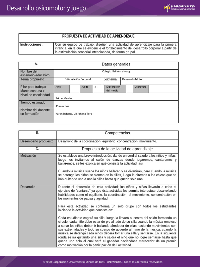 Actividad Desarrollo Psicomotor | PDF | Aprendizaje | Cognición