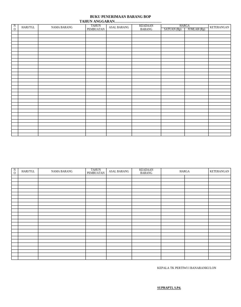 Buku Penerimaan Barang Bop Tahun 2018 PTW 1 Bankul | PDF