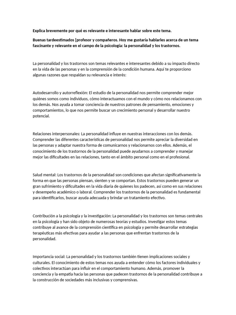 Explica Brevemente Por Qué Es Relevante e Interesante Hablar Sobre Este ...