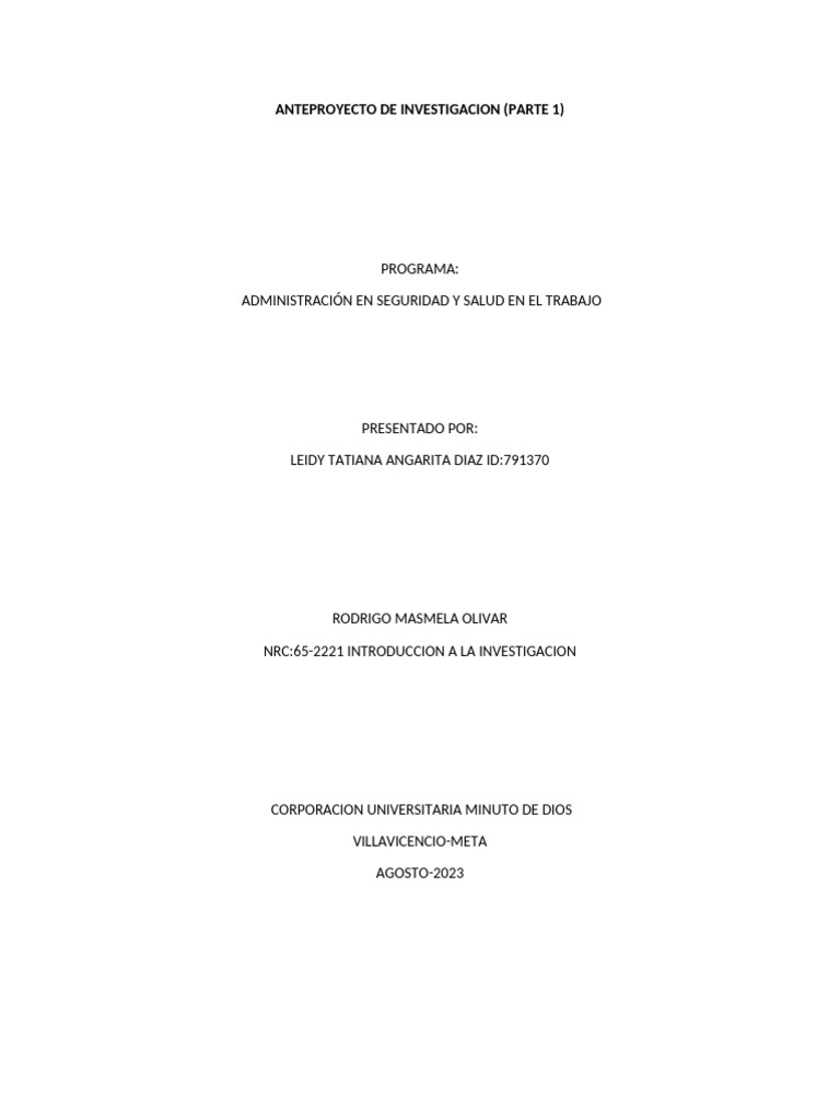 Anteproyecto de Investigacion | PDF